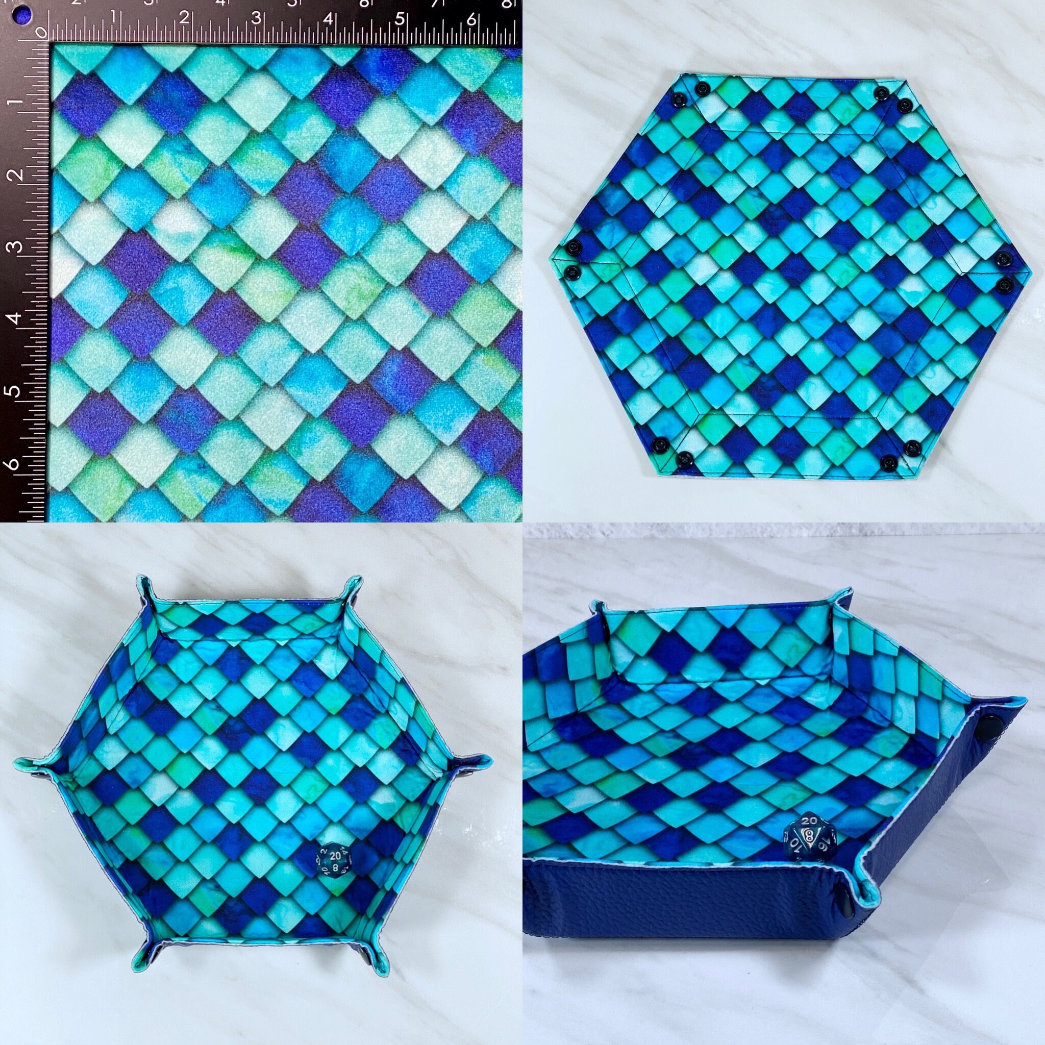 Large Dragon Scale Hexagon Snap Dice Tray, Collapsible Dungeons Dragons ...