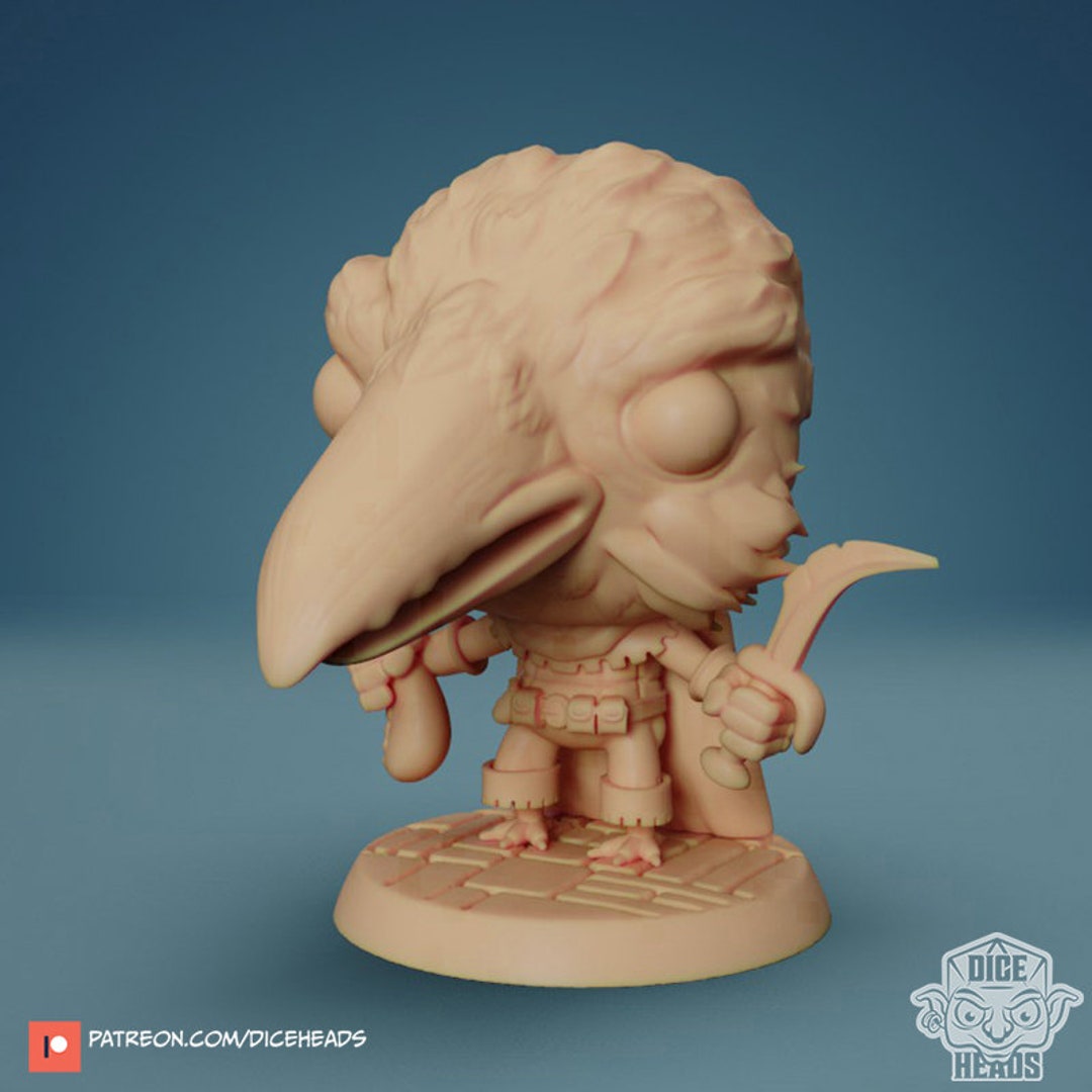 Kenku Rogue Chibi Miniature, Dice Heads, TTRPG Mini, Dnd, Pathfinder ...