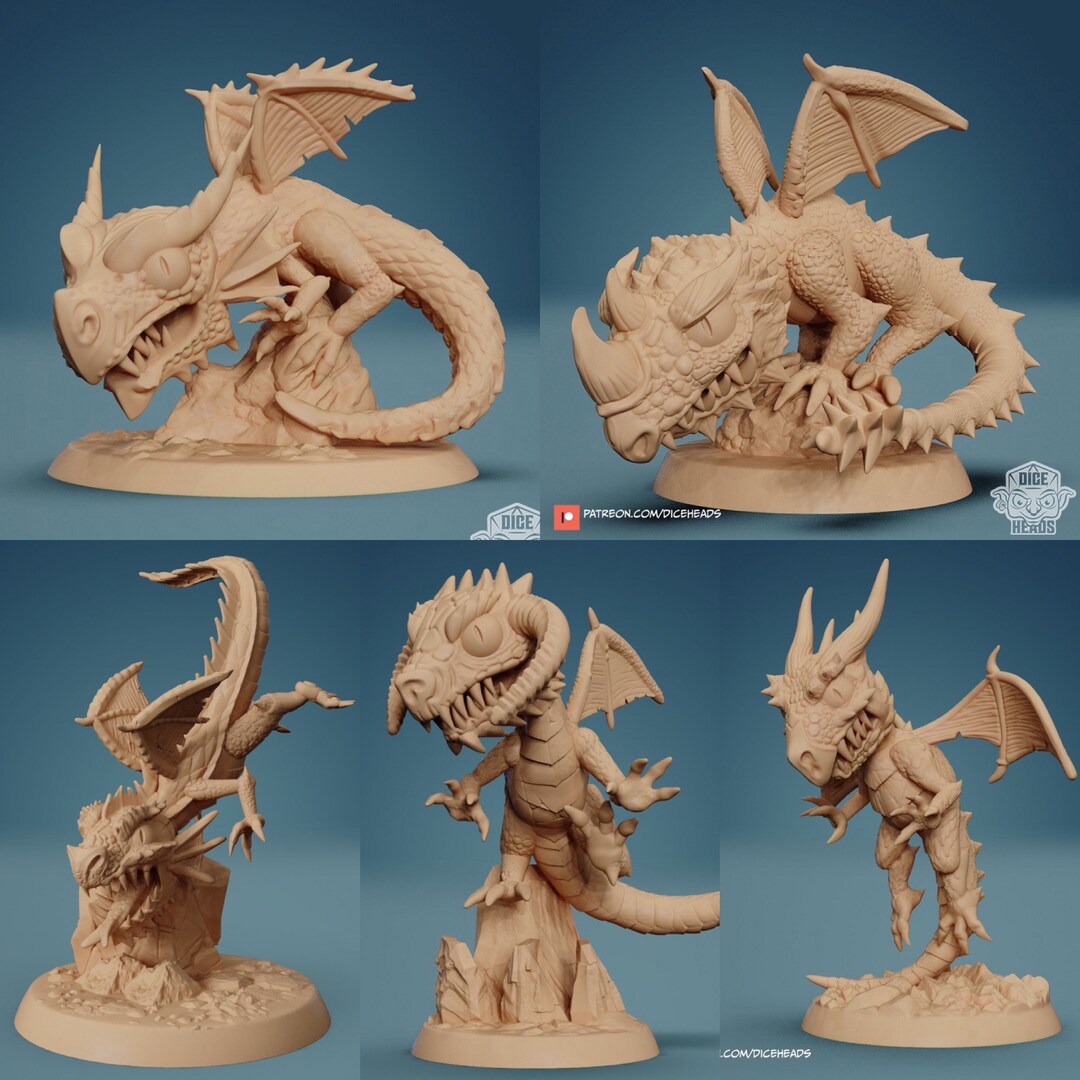Young Dragon Chibi Miniature, Dice Heads, TTRPG Mini, Dnd, Pathfinder ...