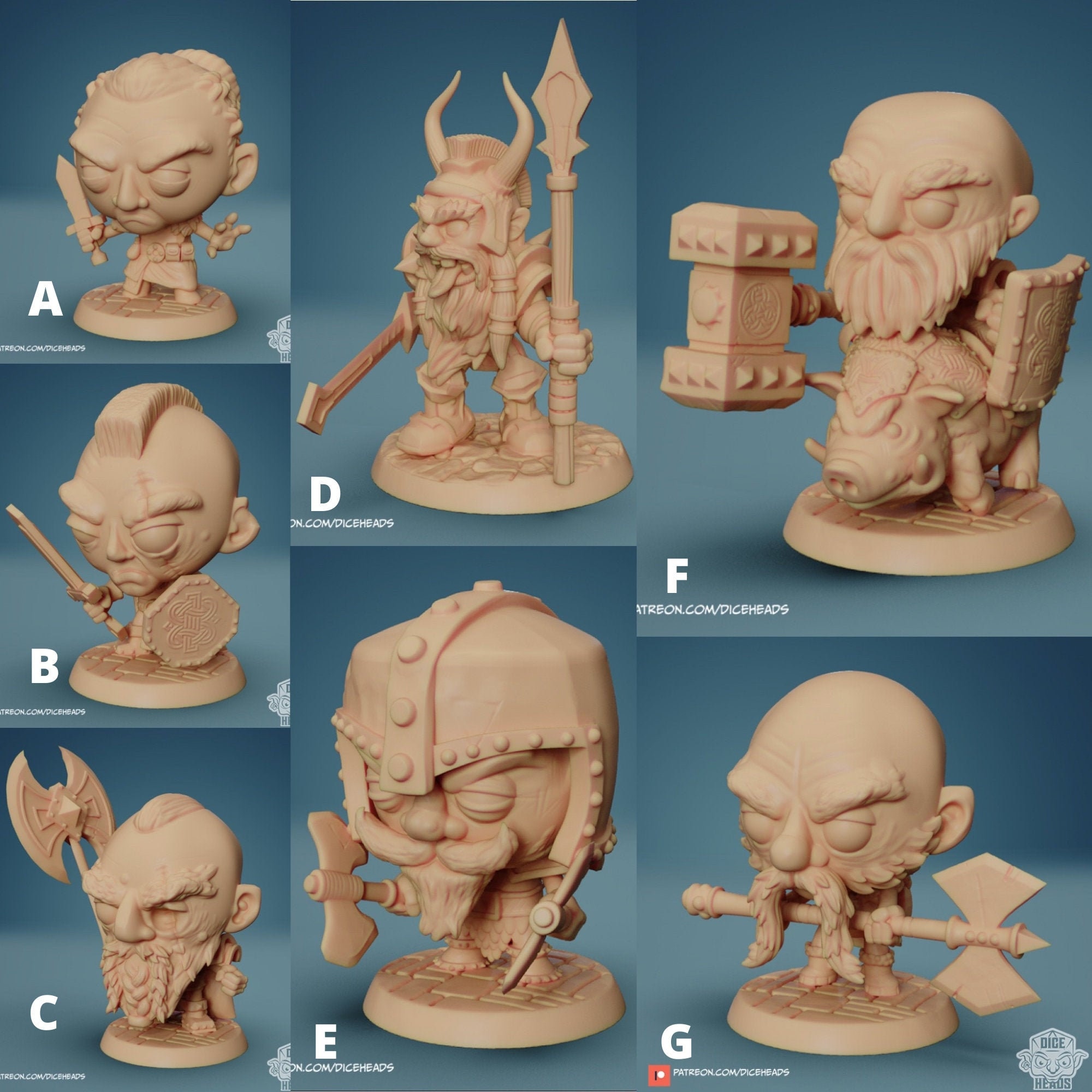 Dwarf Chibi Miniature Female Dwarf Dwarf Fighter Dice | Etsy