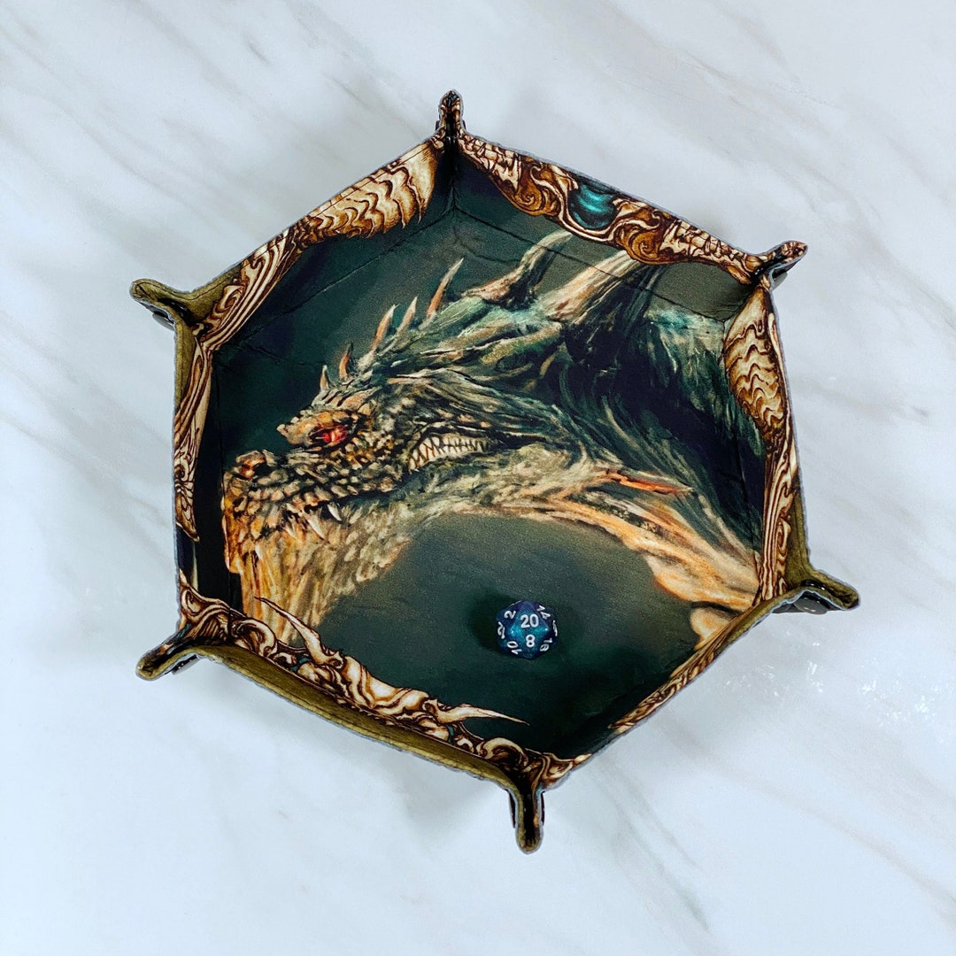 Large Dragon Bust Hexagon Snap Dice Tray, Collapsible Dungeons Dragons Dice Valet, TTRPG - Etsy