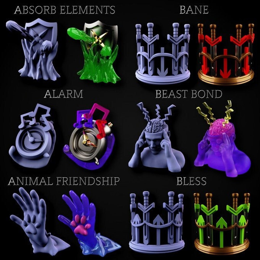 First Level Spell Effect Part 1 A-H, 3D Resin Printed Minis for ...