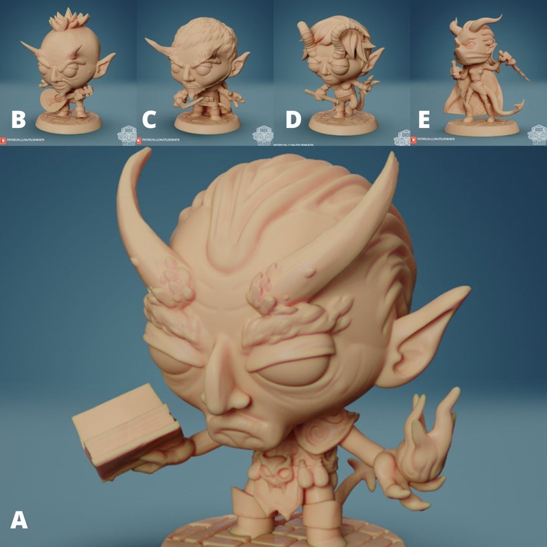 Tiefling Chibi Miniature, Tiefling Warlock, Tiefling Bard, Dice Heads ...