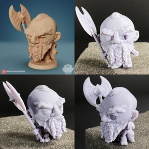 Dwarf Chibi Miniature, Female Dwarf, Dwarf Fighter, Dice Heads, TTRPG ...