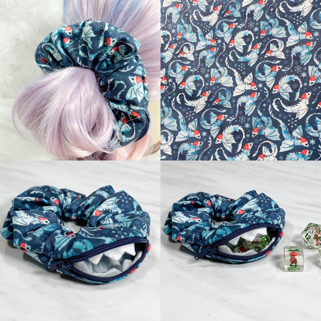 Christmas Dragon Zipper Mimic Scrunchie, Dnd Dice Fabric, Stash ...