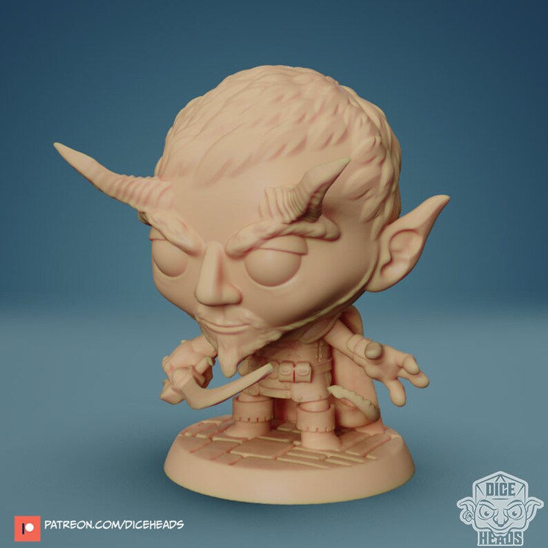Tiefling Chibi Miniature, Tiefling Warlock, Tiefling Bard, Dice Heads ...