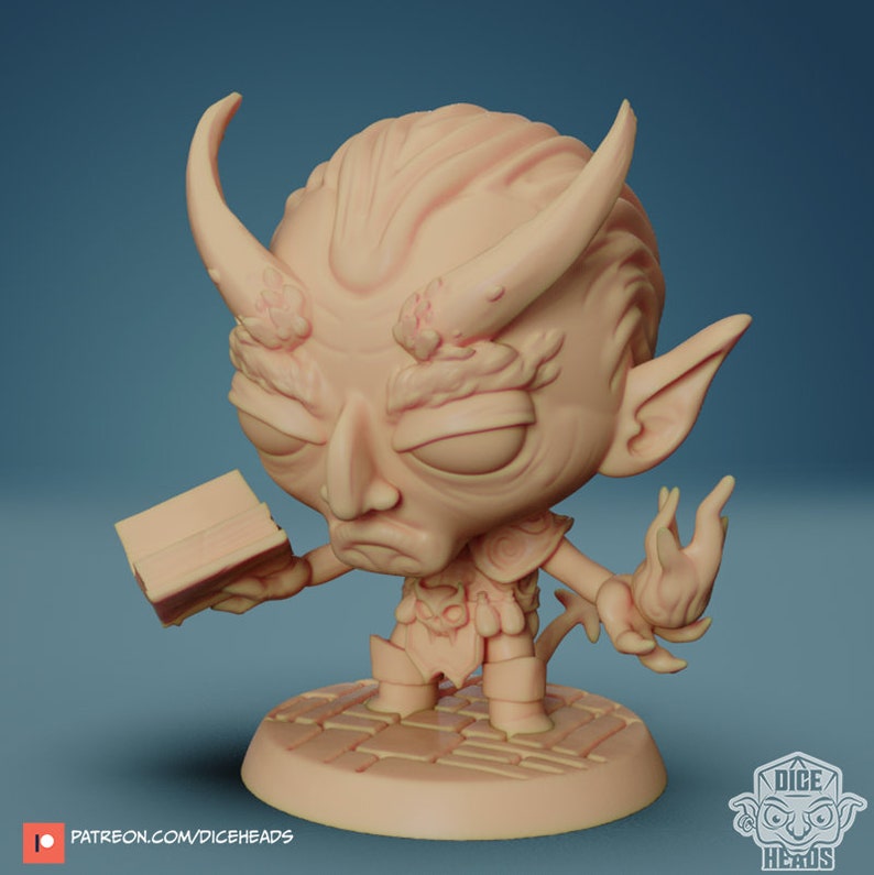 Tiefling Chibi Miniature, Tiefling Warlock, Tiefling Bard, Dice Heads ...