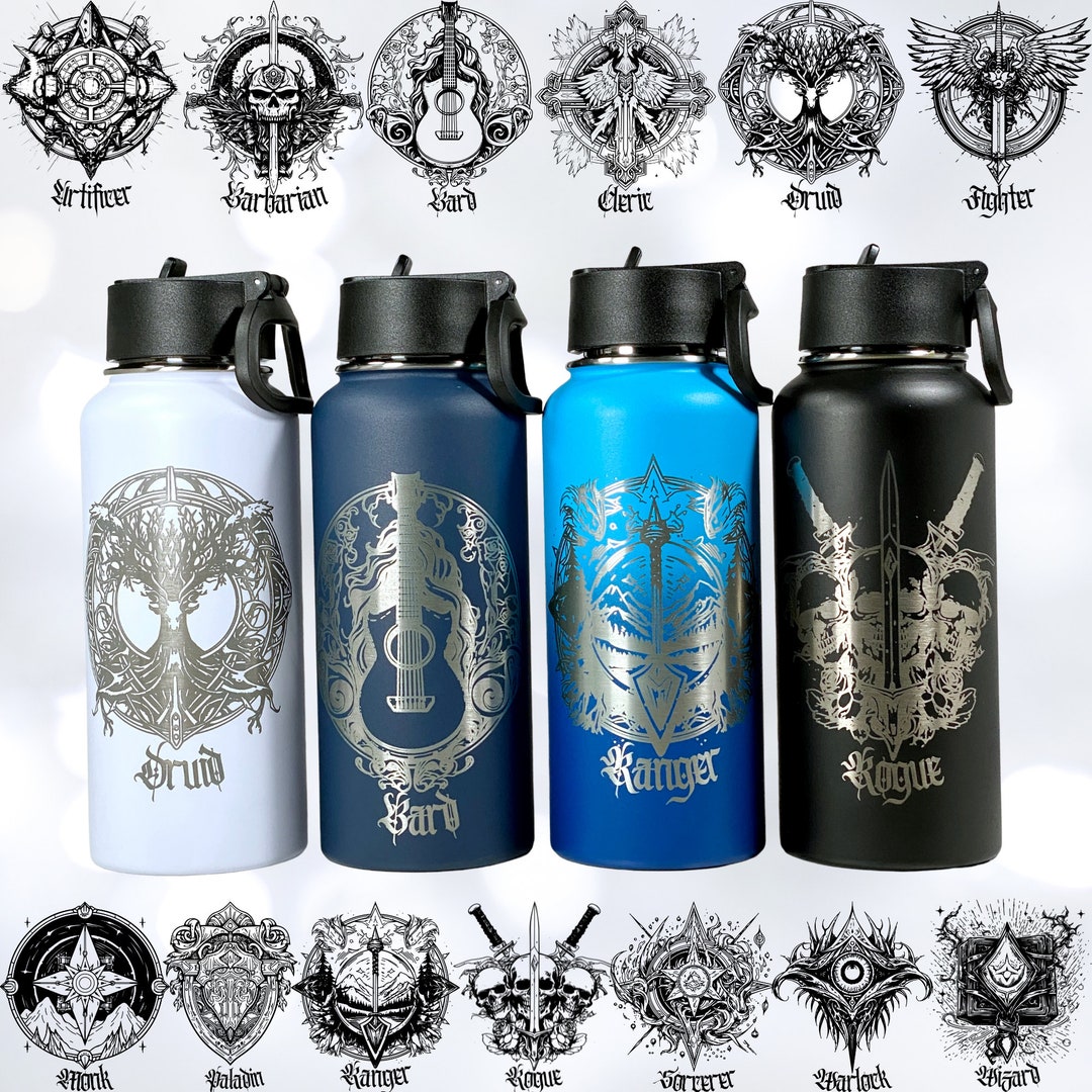 RPG Class Themed Water Bottle, 32oz Insulated, Dungeons and Dragons ...