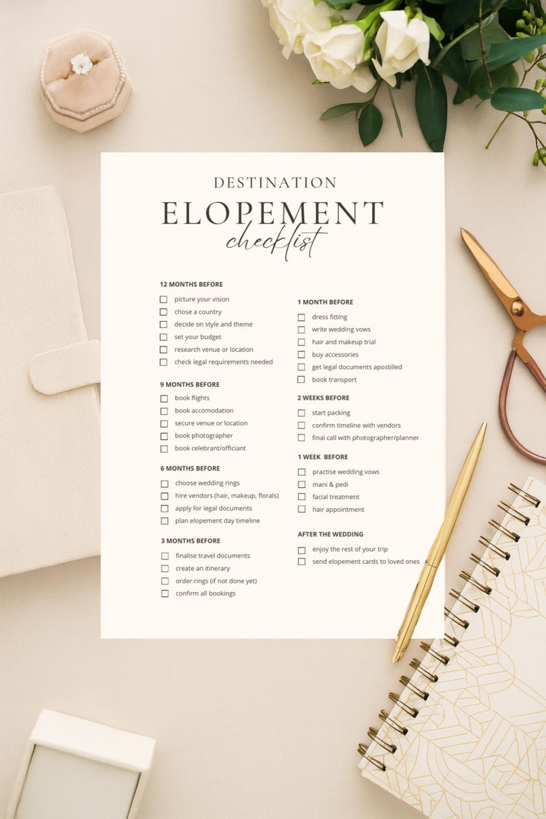 Destination Elopement Planner Checklist - Wedding Planner - Elopement ...