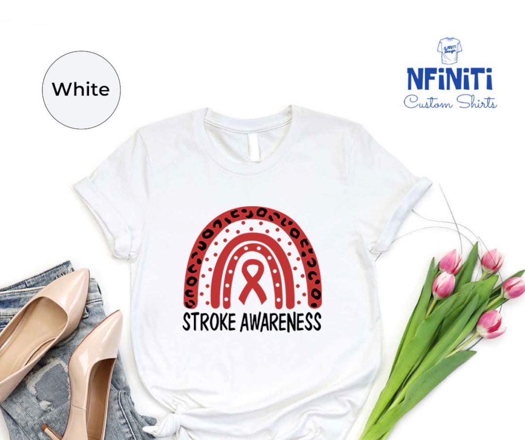 Stroke Awareness Rainbow Shirt, Stroke Survivor Support Gift Shirt, Red ...