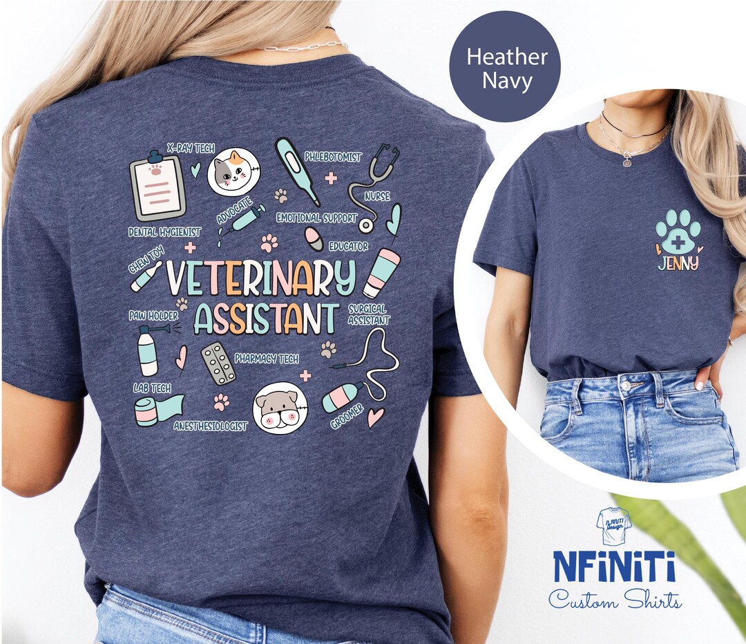 Vet Assistant Front Back Shirts, Custom Pocket Print Name Tshirt ...