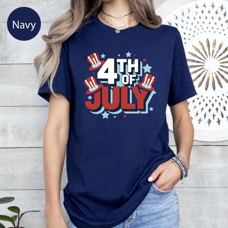 Patriotic 4th of July T-shirt, Stars & Uncle Sam Hats (unisex Sizes ...