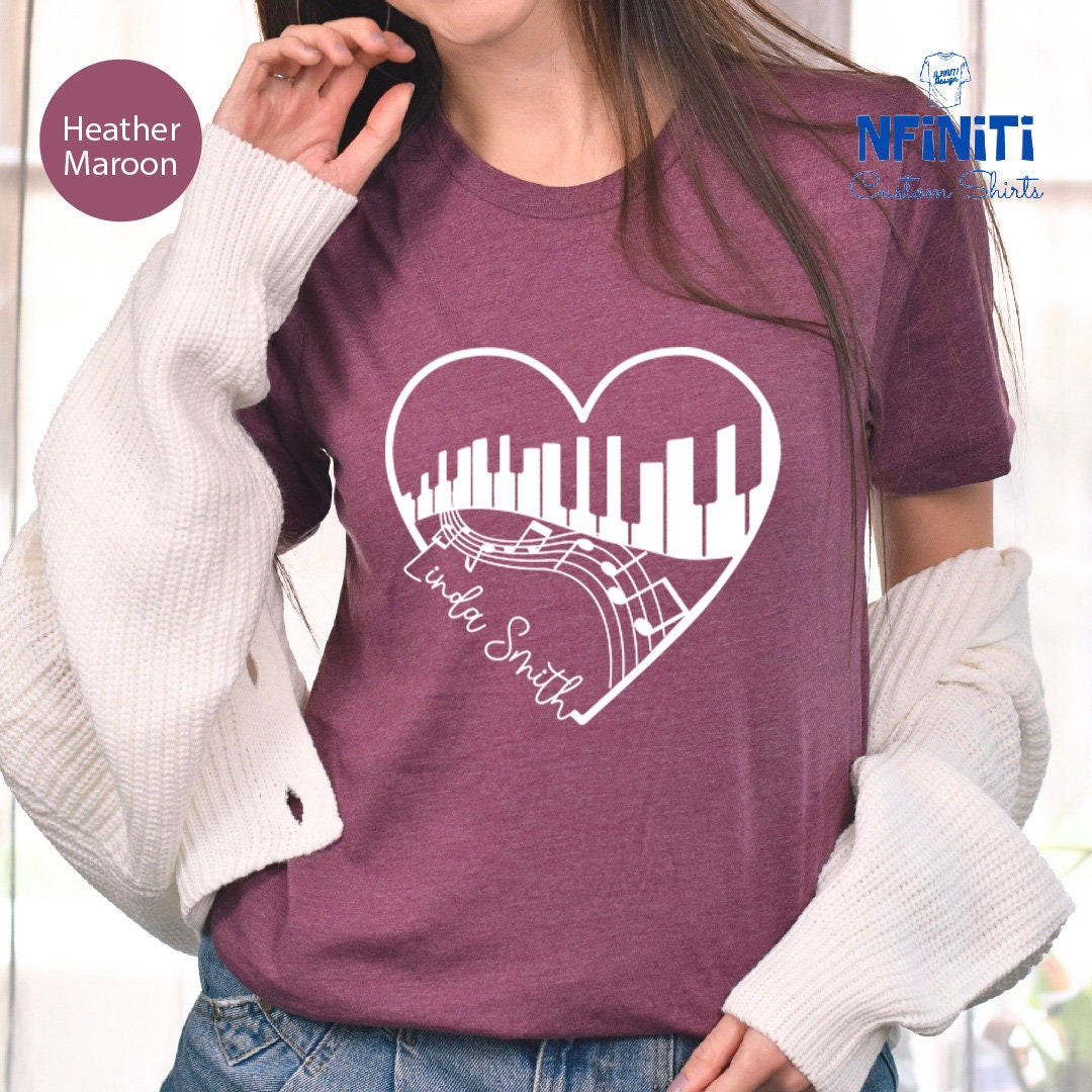 Personalized Name Musical Notes Piano Shirts, Custom Piano Shirt, Music ...