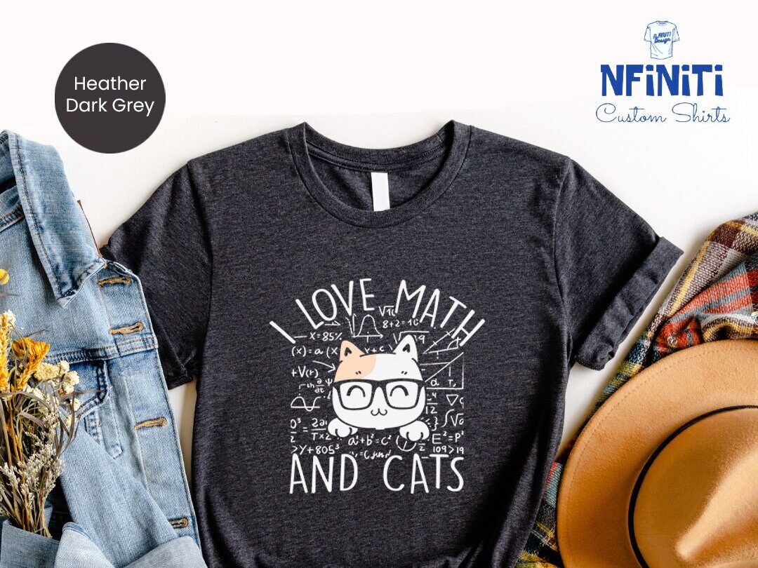 I Love Math and Cats Shirt, Cat Lover Math Teacher Shirt, Math Lover ...