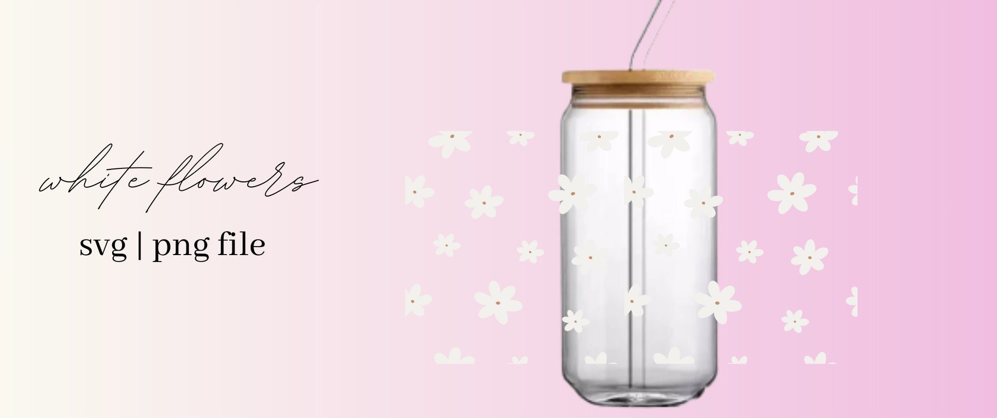 Libbey White Flowers Wrap Around | SVG PNG File | Glassware Wrap ...