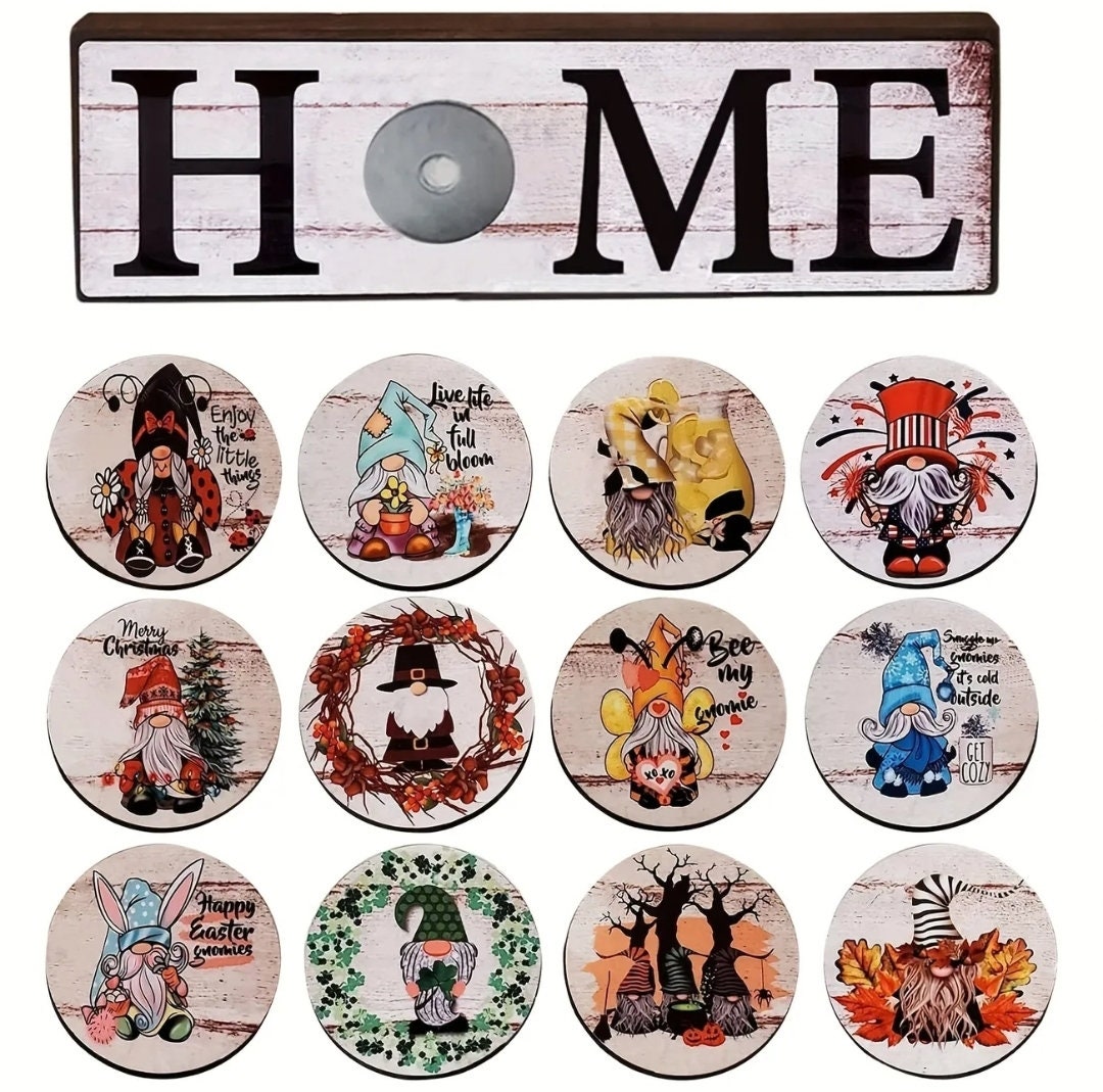 FINAL INVENTORY Gnome Sign With 12 Interchangeable Rounds / HOME / Love ...