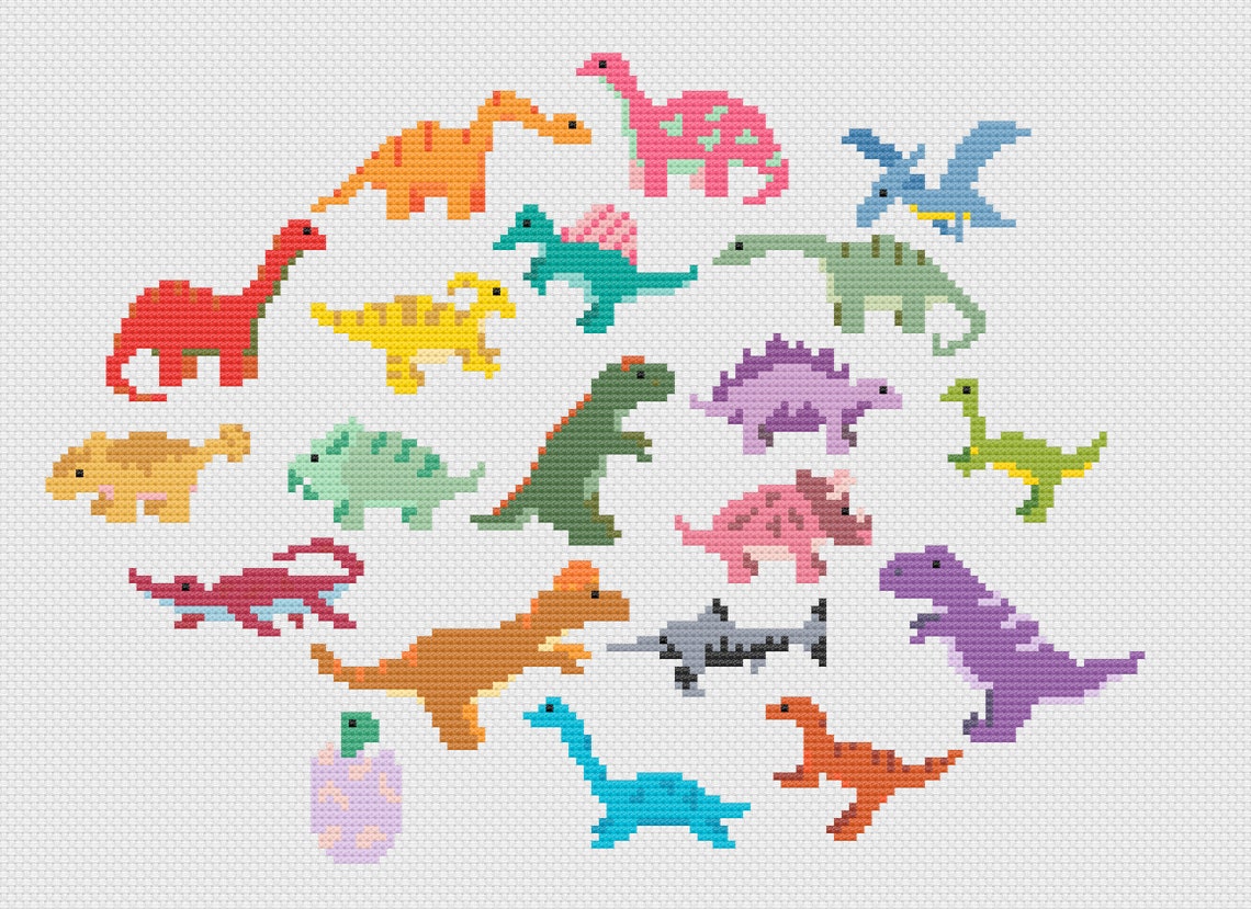 Dinosaur Minis Cross Stitch Pattern PDF Baby Dino Figures - Etsy
