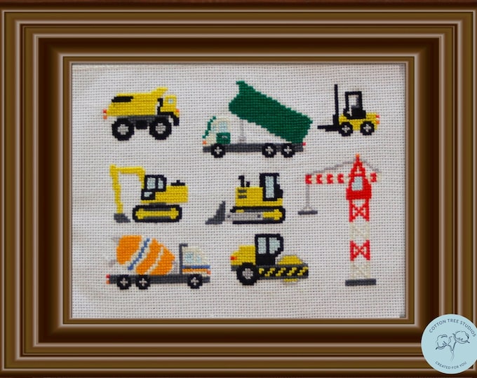 Construction Vehicles Cross Stitch Pattern PDF - Etsy