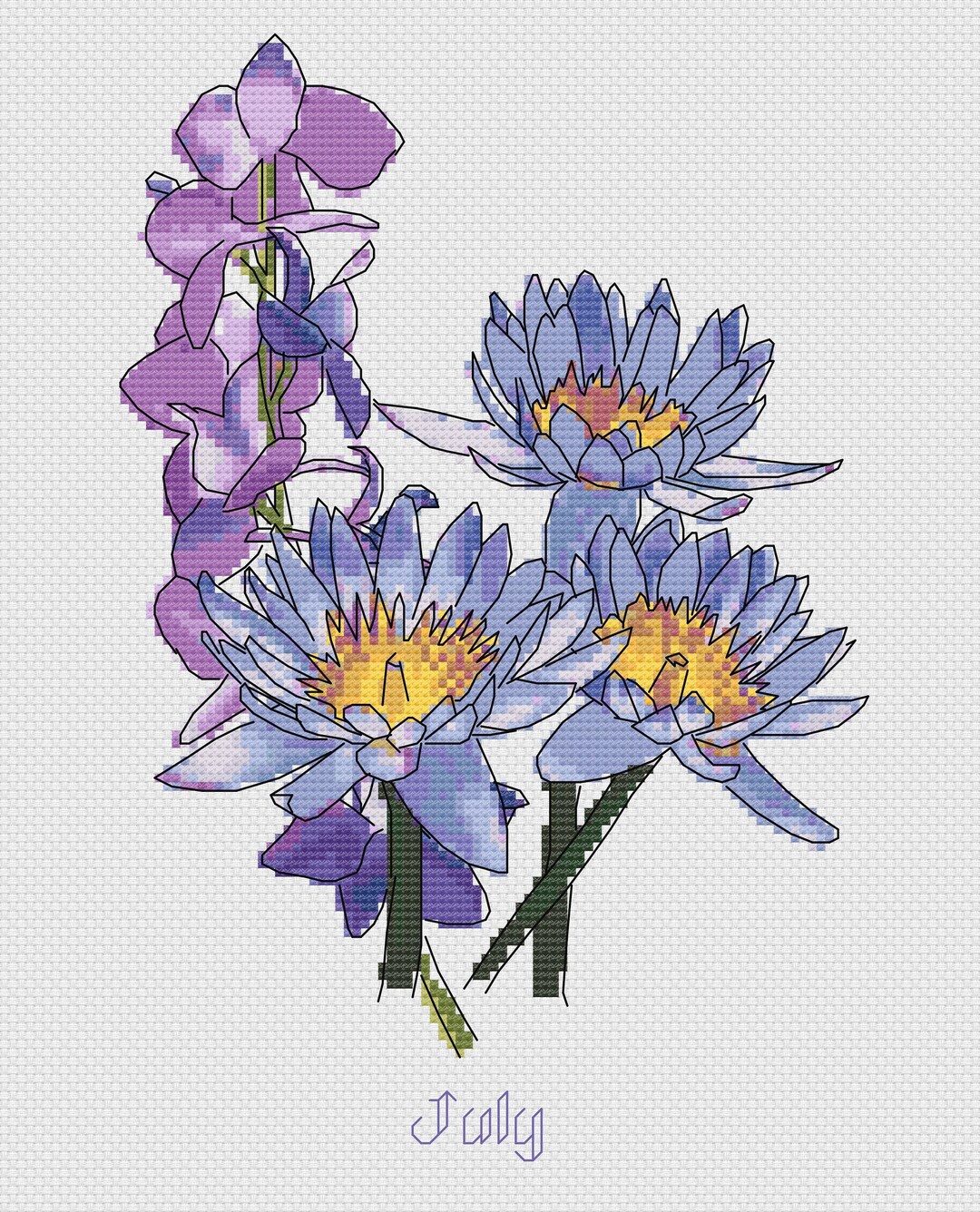 July Birth Month Flowers Cross Stitch Pattern PDF - Etsy
