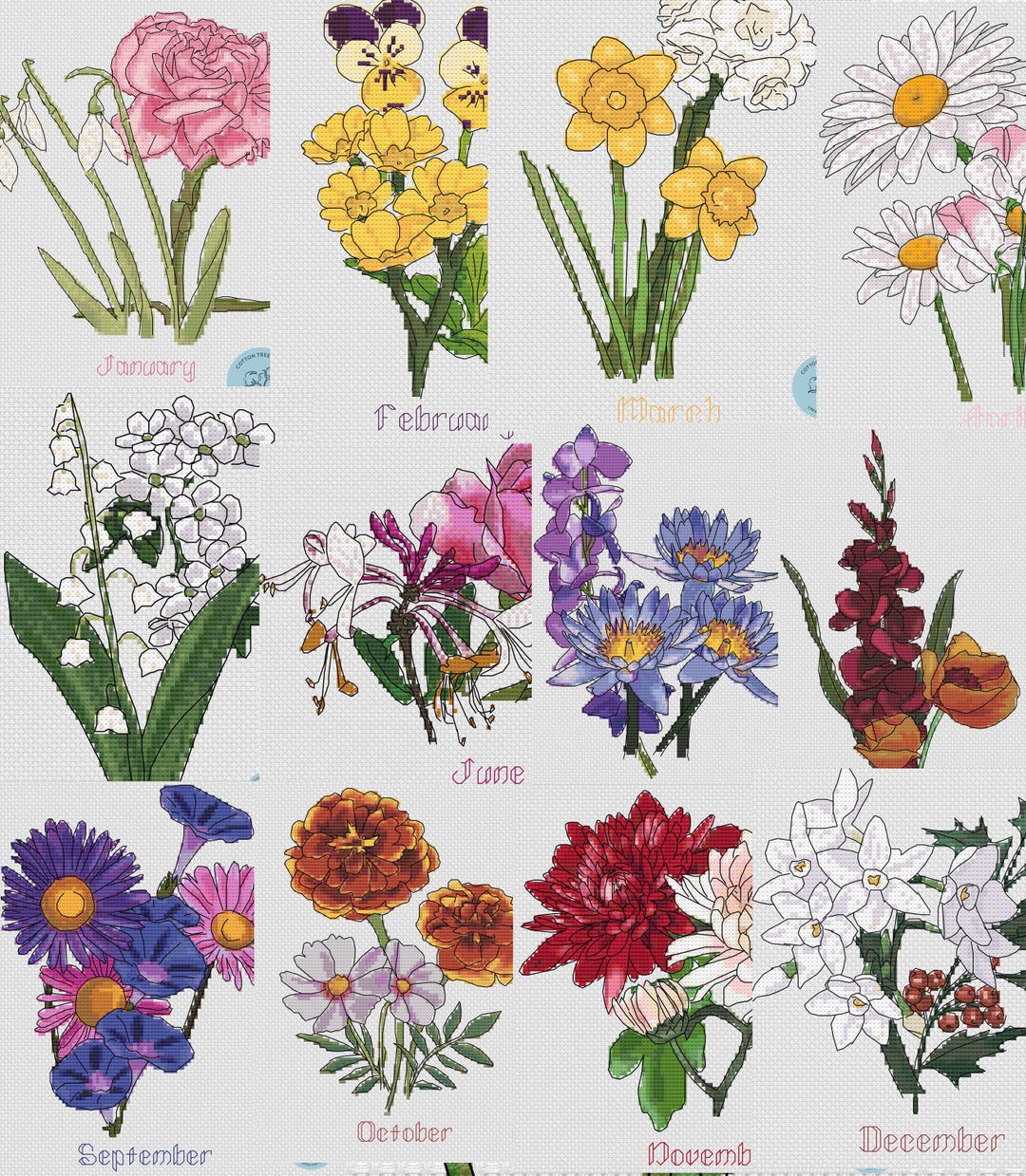 Birth Month Flowers - 12 Month Bundle Cross Stitch Pattern - Etsy