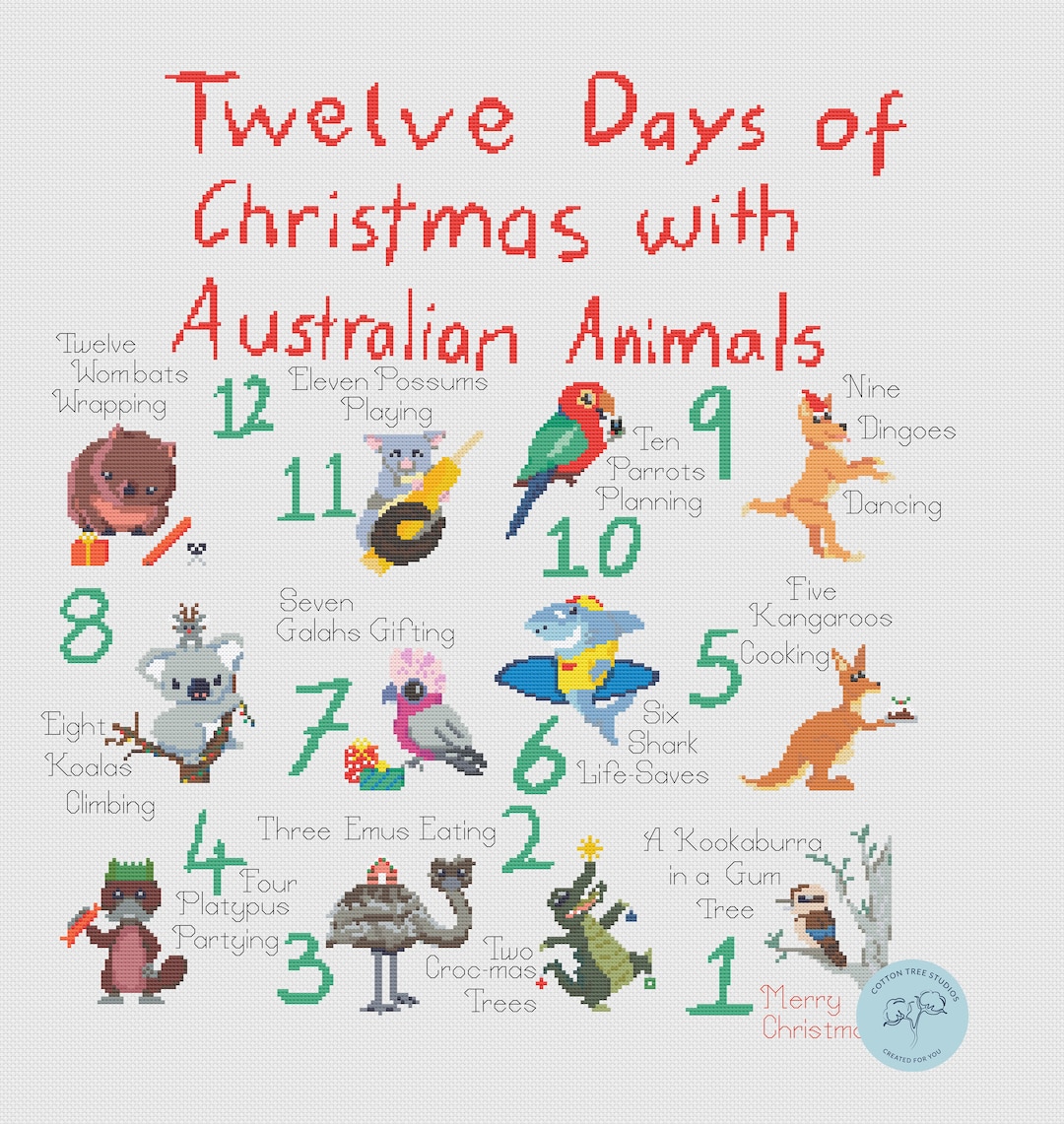 12 Days of Christmas With Australian Animals Cross Stitch Pattern PDF ...