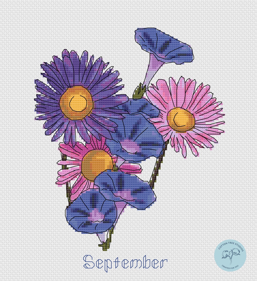 September Birth Month Flowers Cross Stitch Pattern PDF - Etsy