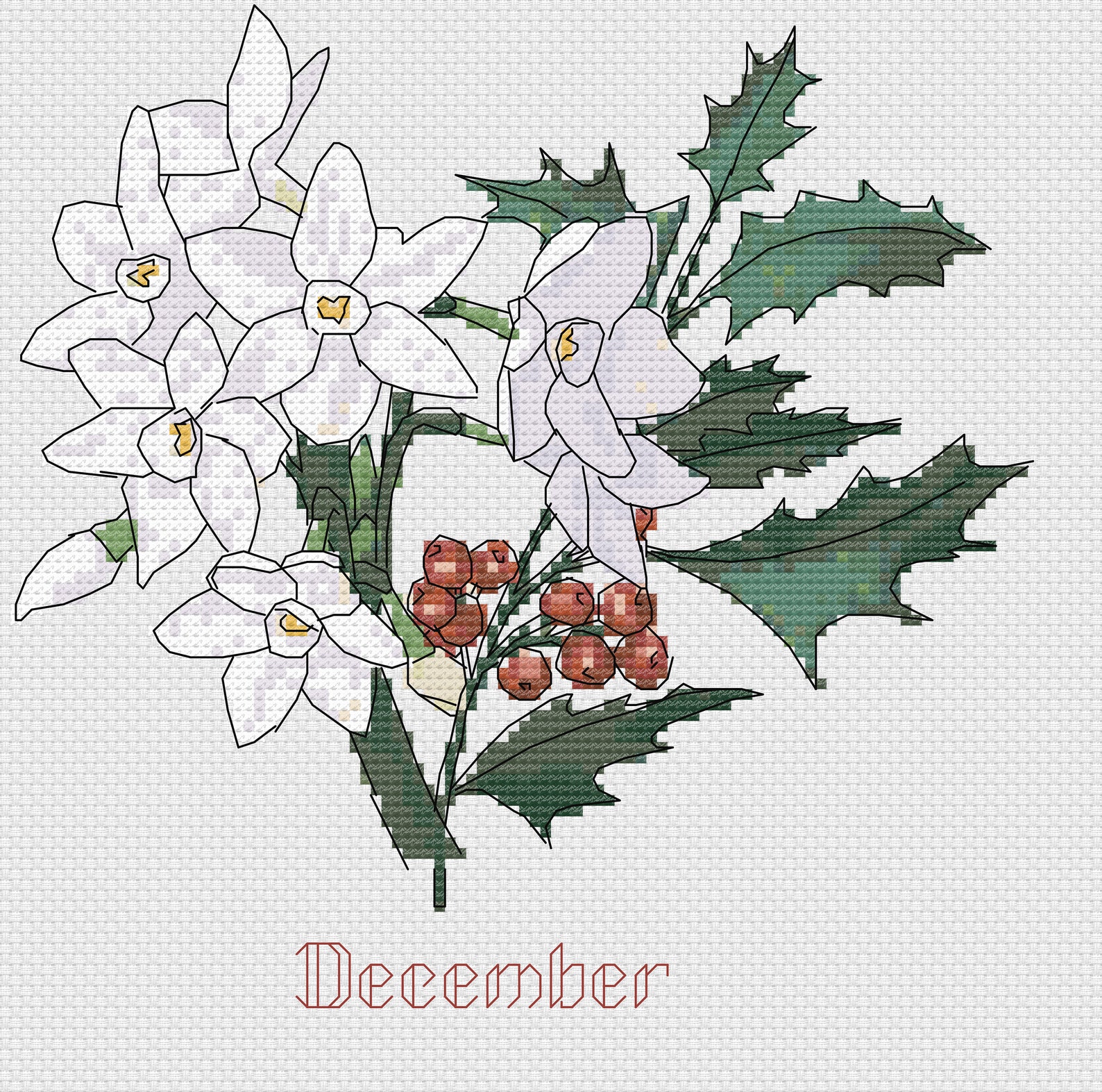 December Birth Month Flowers Cross Stitch Pattern PDF - Etsy