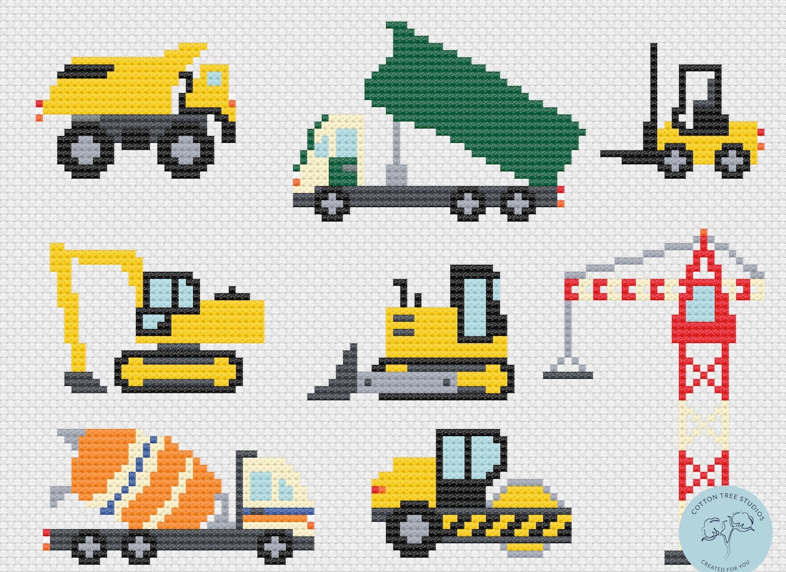 Construction Vehicles Cross Stitch Pattern PDF - Etsy