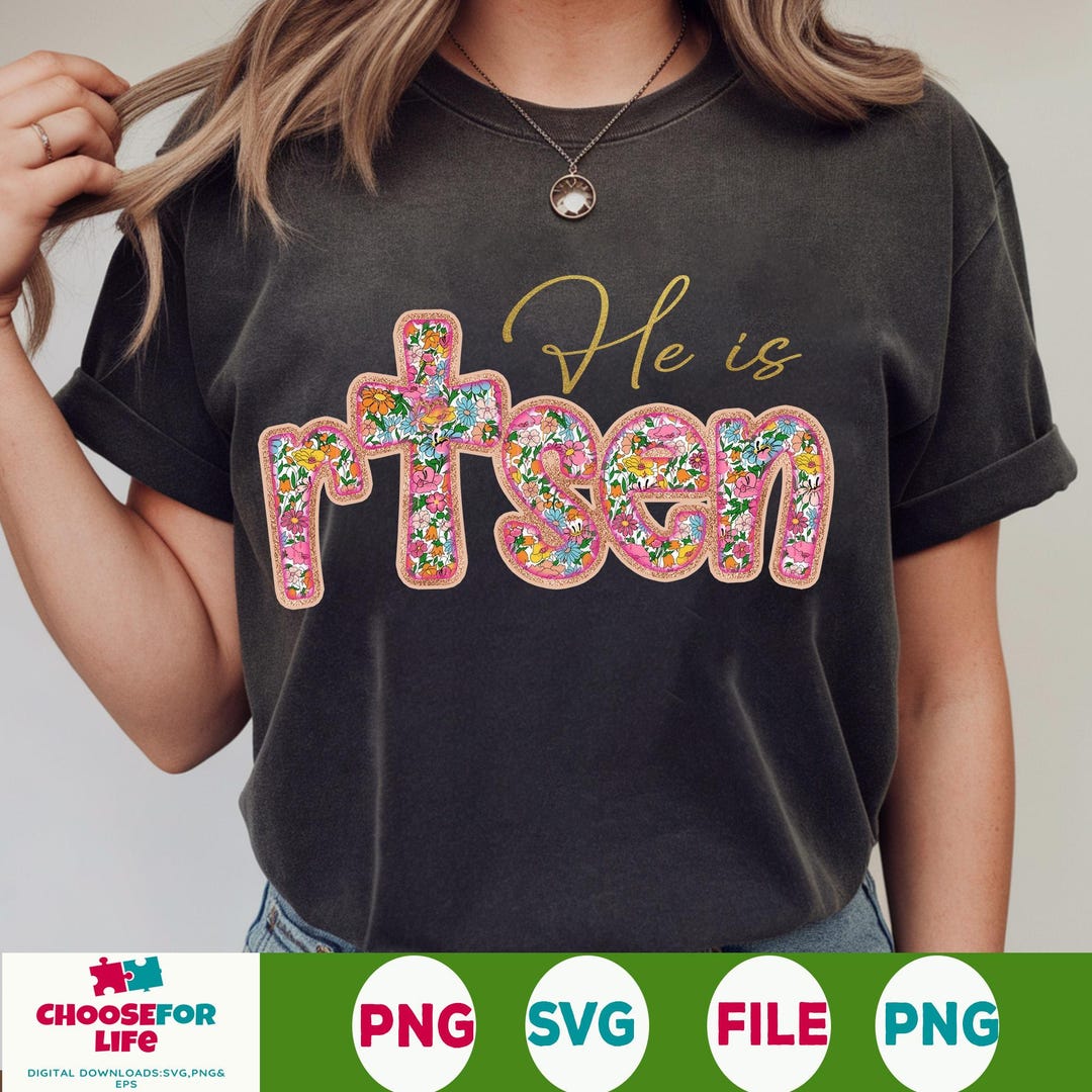 He is Risen PNG, Floral Glitter Risen Design, Easter Christian PNG ...