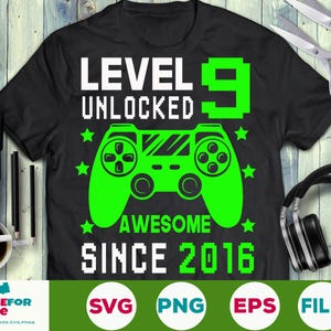 Level 9 Unlocked Svg 9th Birthday Boy Gamer 9 Years Old Video Game ...