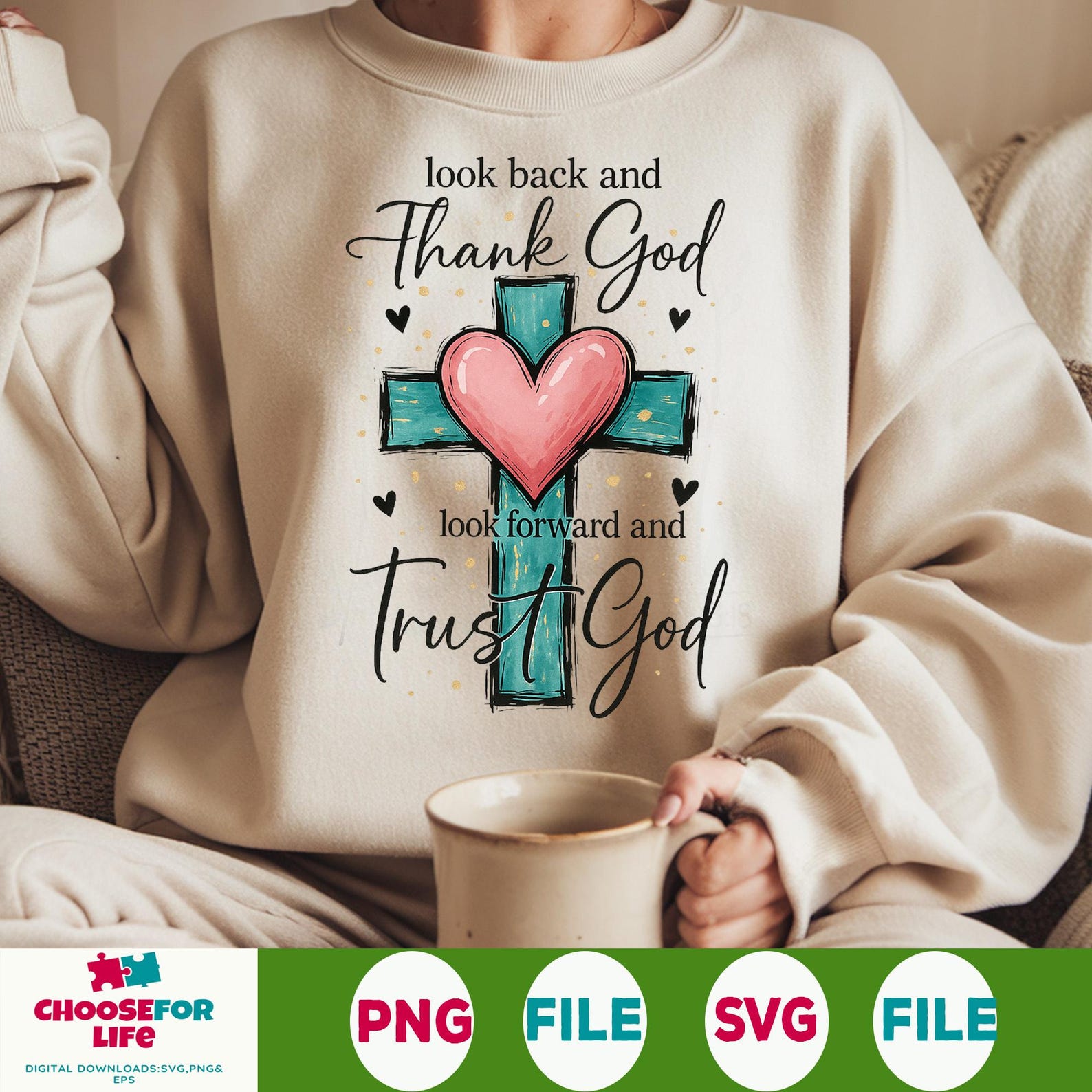 Look Back and Thank God Look Forward and Trust God PNG, Watercolor Hand ...