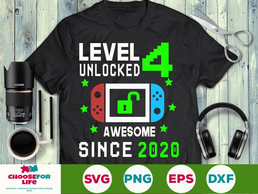 Level 4 Unlocked SVG 4th Birthday Boy Gamer 4 Years Old Computer Video ...