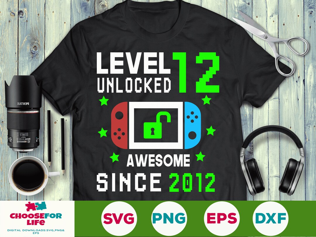 Level 12 Unlocked SVG 12th Birthday Boy Gamer 12 Years Old Computer ...