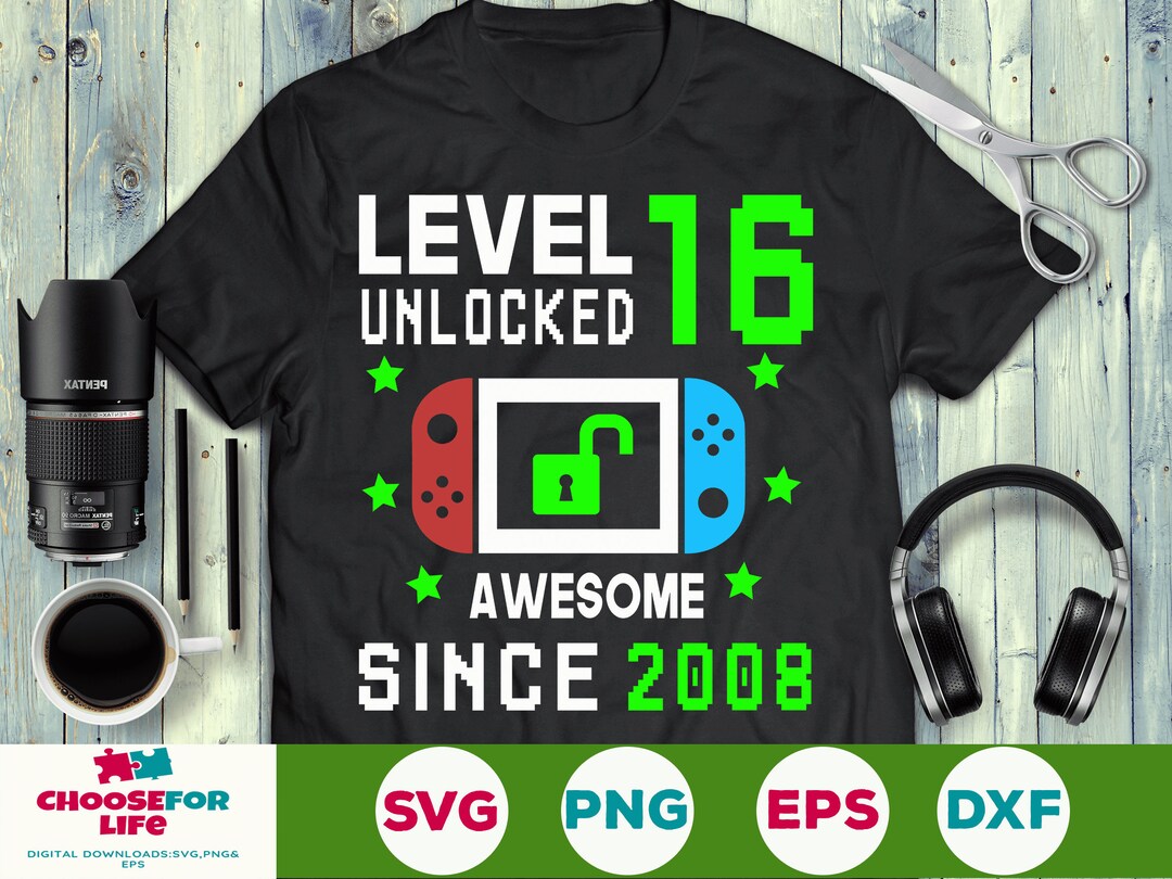 Level 16 Unlocked SVG 16th Birthday Boy Gamer 16 Years Old Computer ...