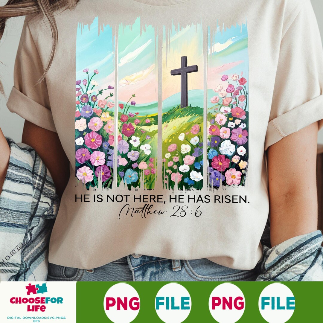 He is Risen PNG, Boho Wildflower Easter Sublimation Design, Aesthetic ...