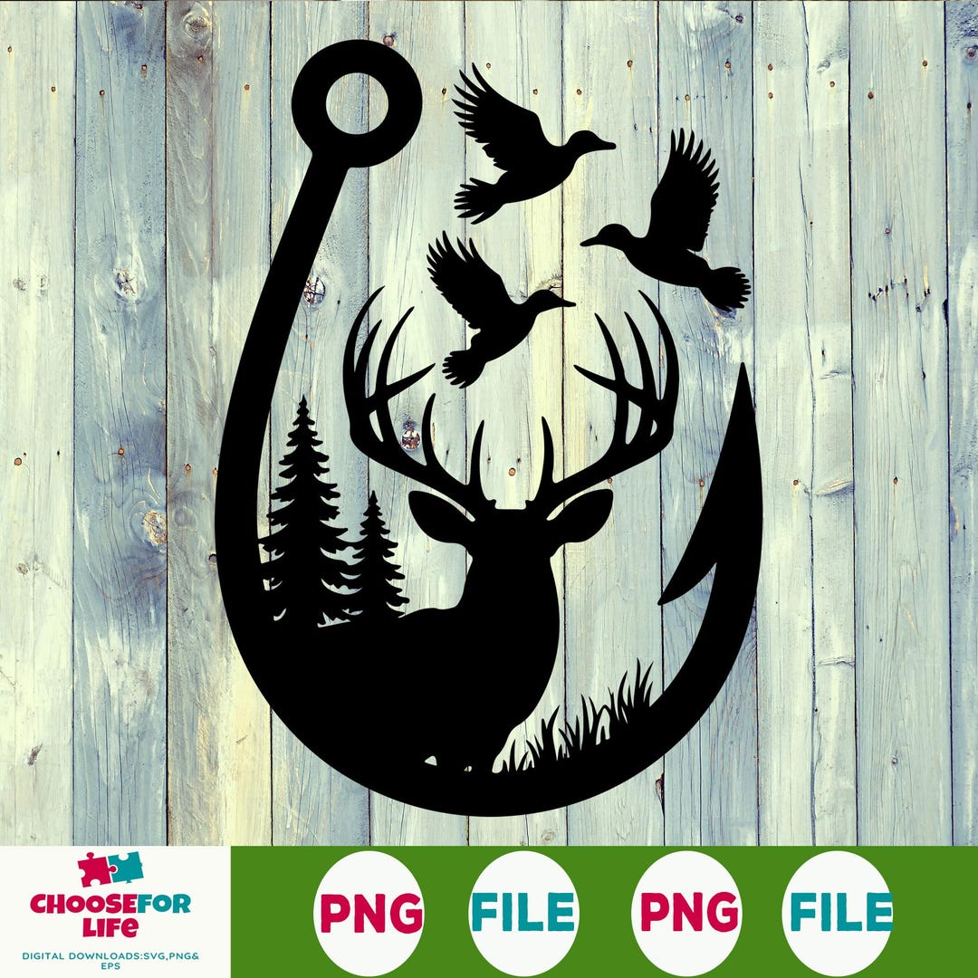 Hunting and Fishing SVG PNG - Duck Deer Hook Vector Clip Art for Cricut ...