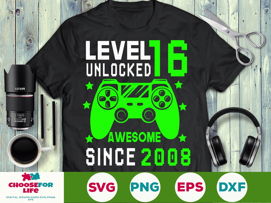 Level 16 Unlocked SVG 16th Birthday Boy Gamer 16 Years Old Computer ...