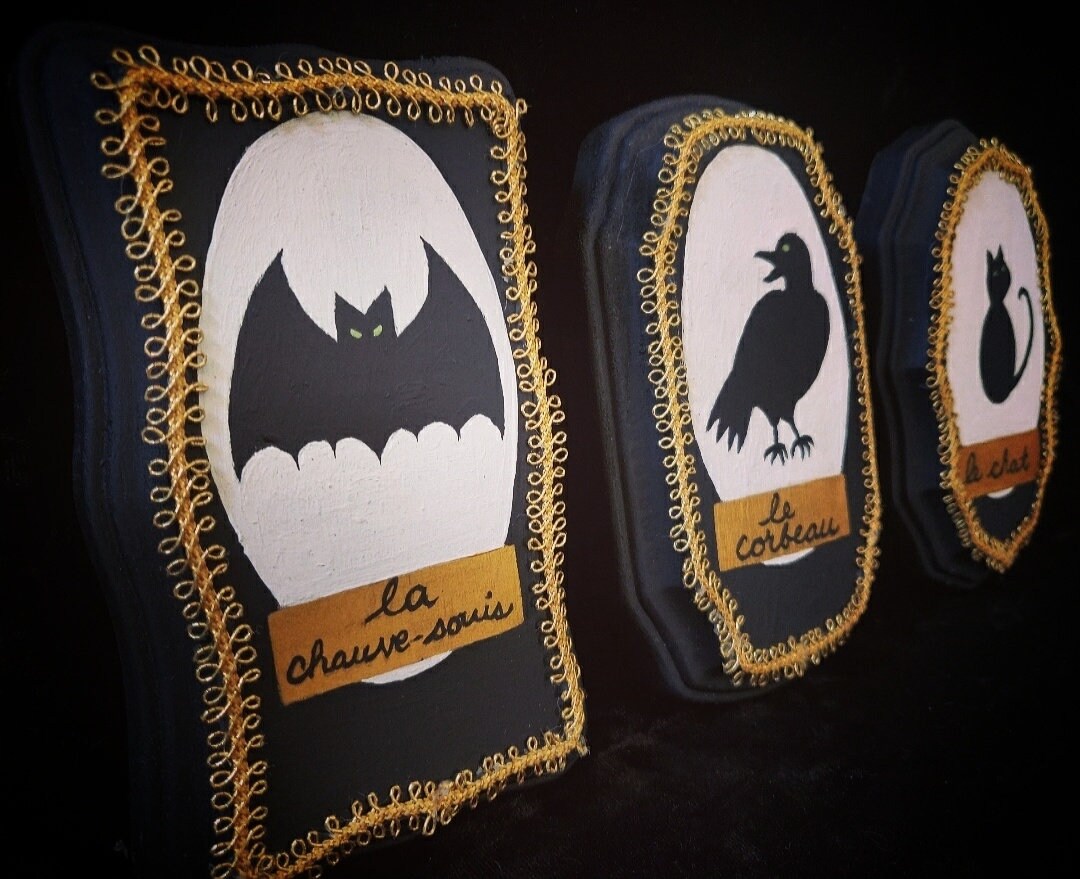 Bat, Cat and Crow Wall Art | French Signs | Gothic Home Decor - Etsy