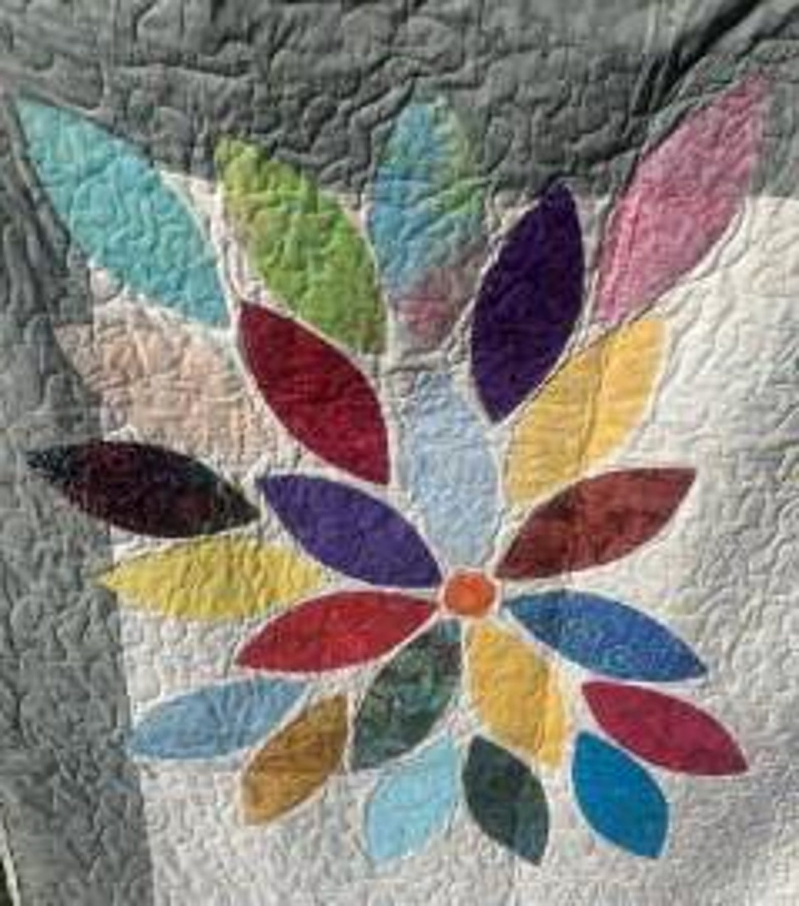 Flower Petal Quilt With Batiks, Gray Border - Etsy