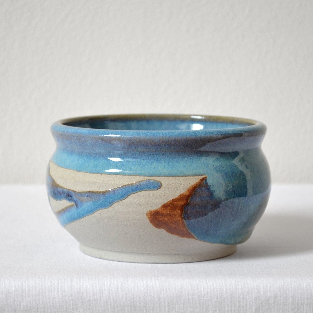 Peter Rowe for Coober Pedy Pottery Ceramic Hand Thrown Blue Bowl ...