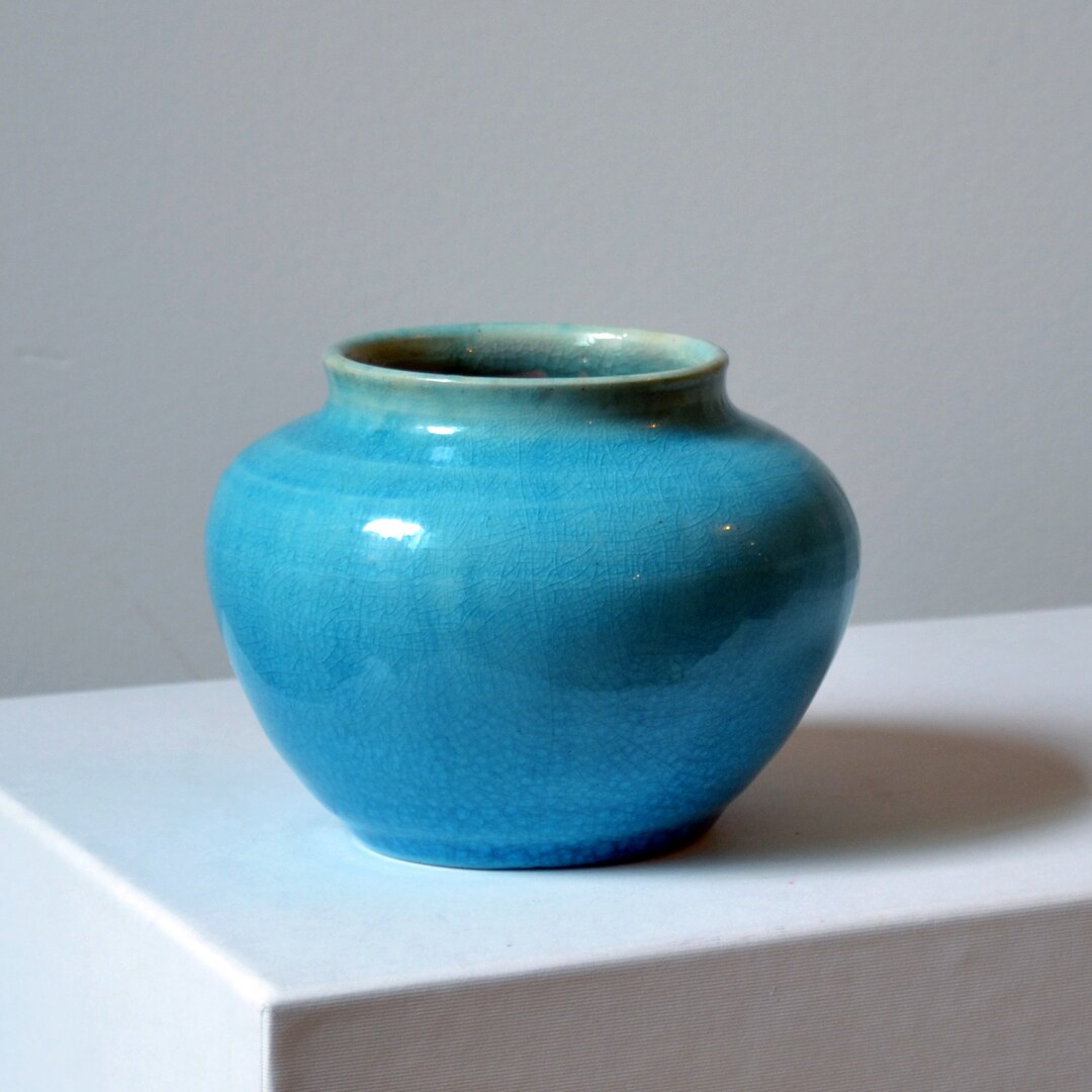 Pisgah Forest Pottery Vase Collectible Vintage Hand Thrown Turquoise ...