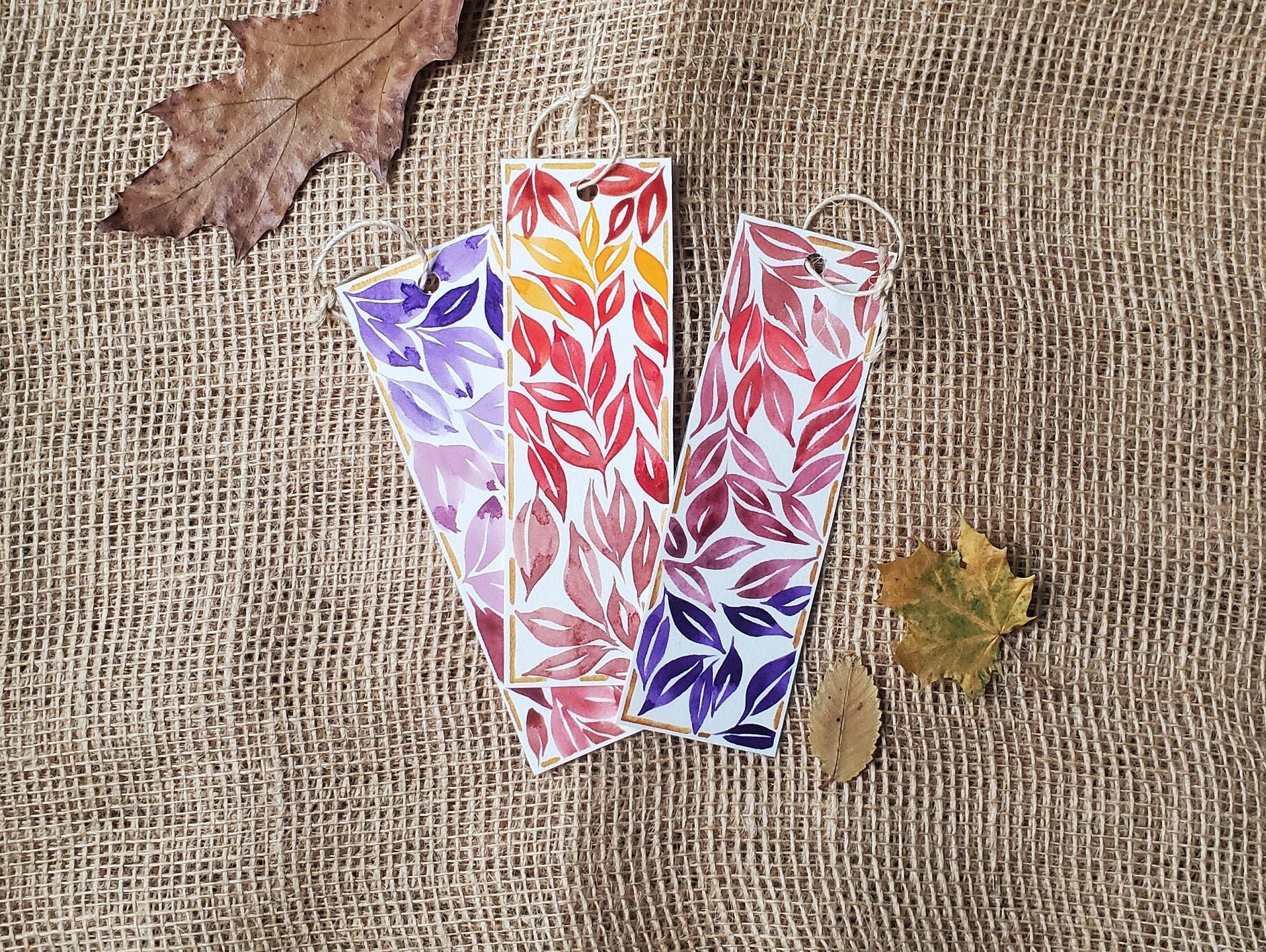 Autumn Leaves Gradient Handmade Watercolor Bookmark | Etsy