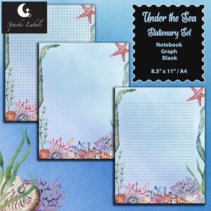 Under the Sea Watercolor Graph, Notebook, and Blank Papers, Printable ...