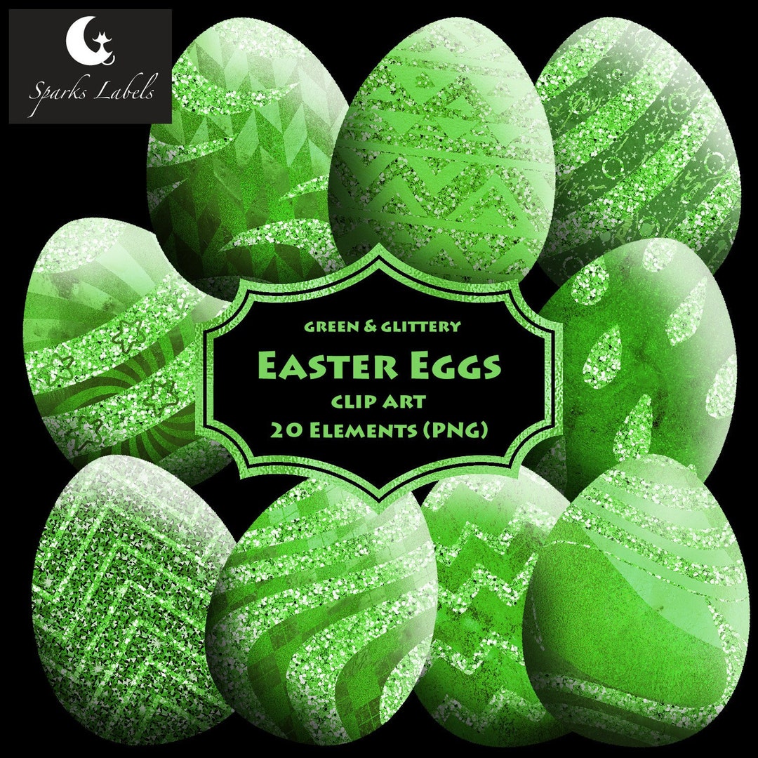 Green & Glittery Easter Egg Clip Art 20 Elements Digital - Etsy