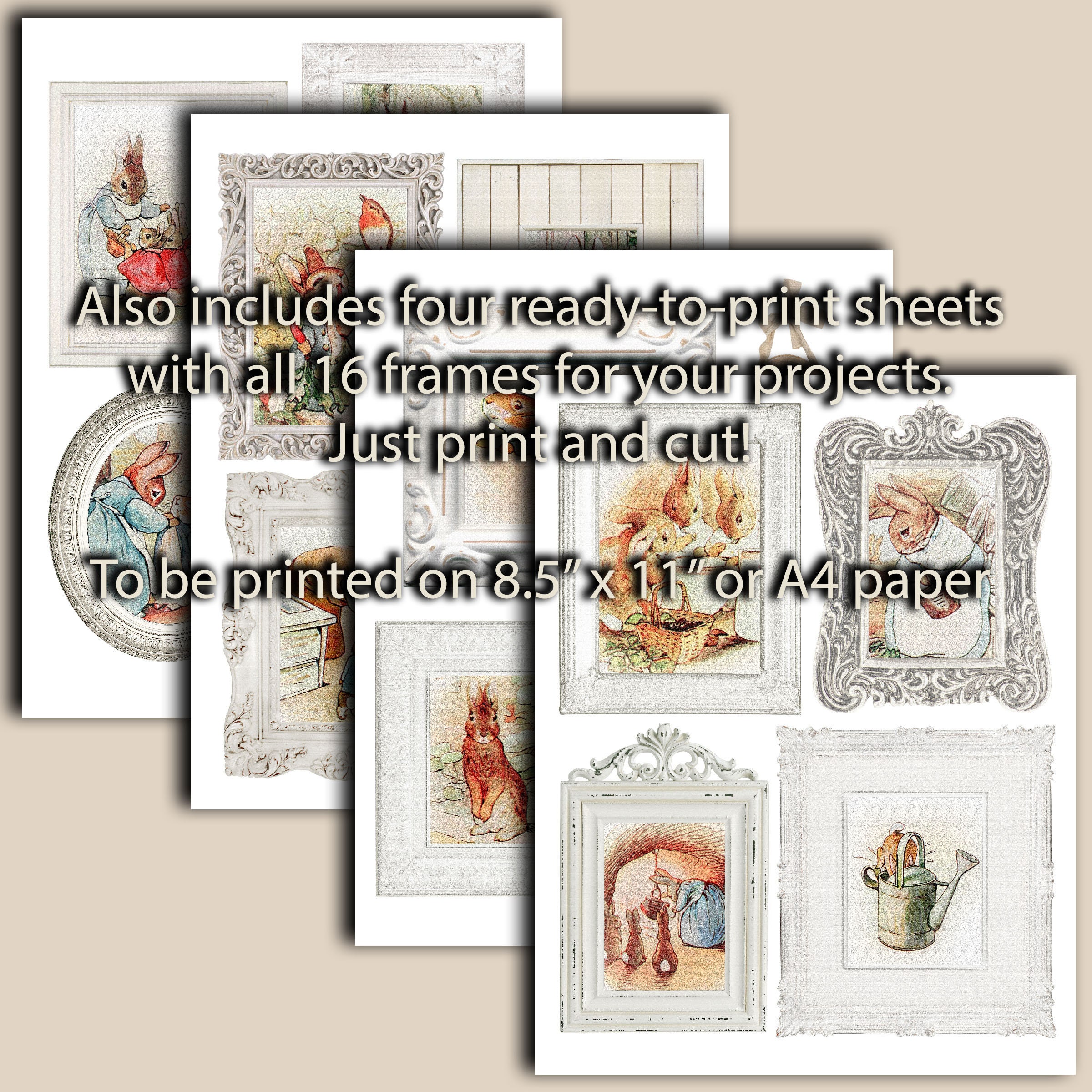 Framed Vintage Peter Rabbit Clip Art, Whitewashed Frames, Vintage ...