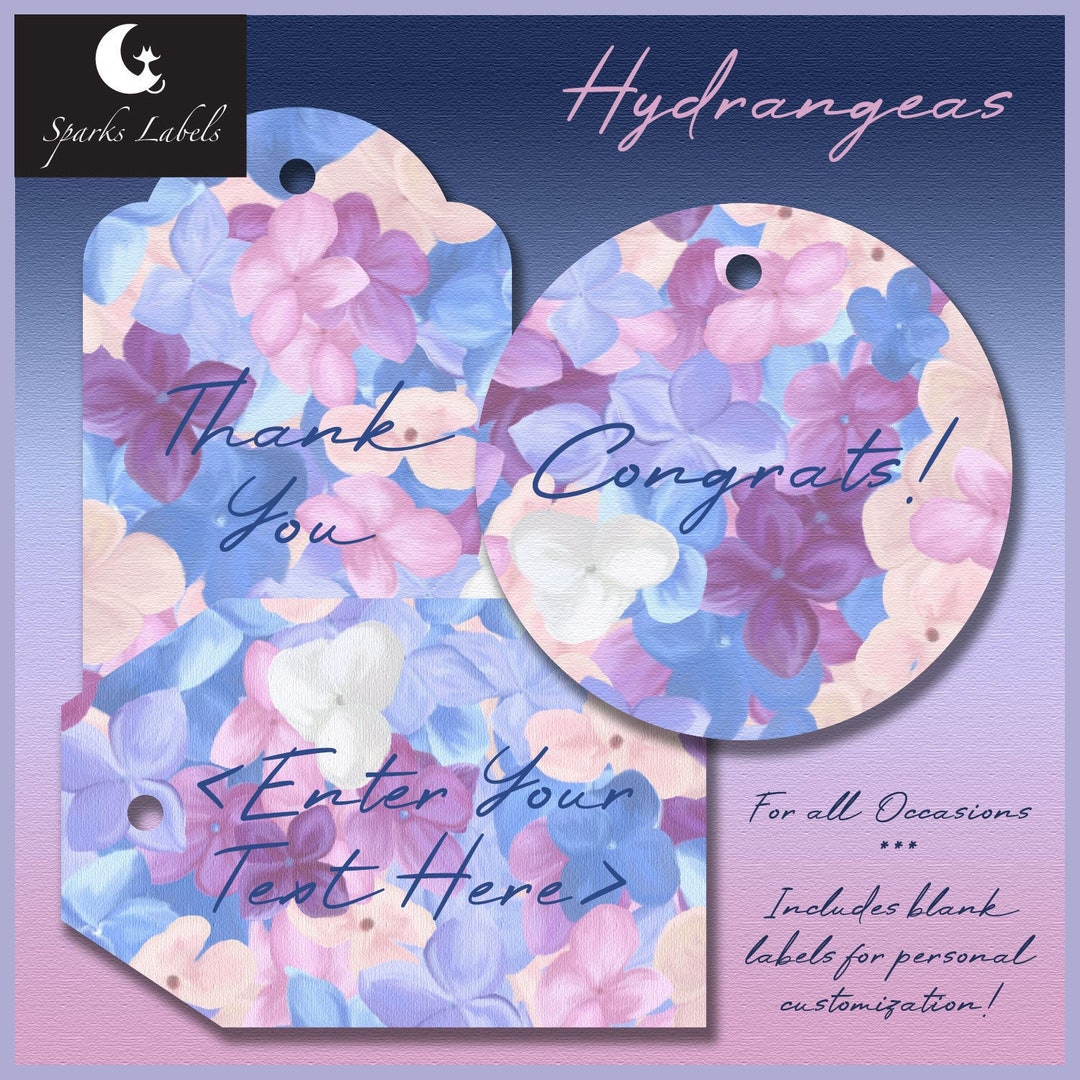 Editable Hydrangea Gift Tags, Any Occasion Labels, Digital/instant ...
