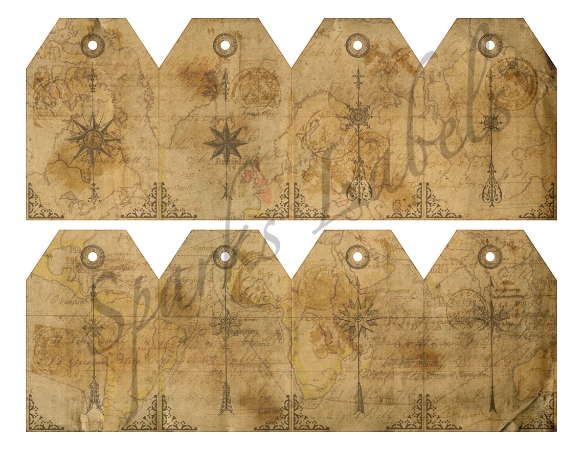 Vintage Travel Tags, Printable, Luggage Tags, Junk Journal Ephemera ...