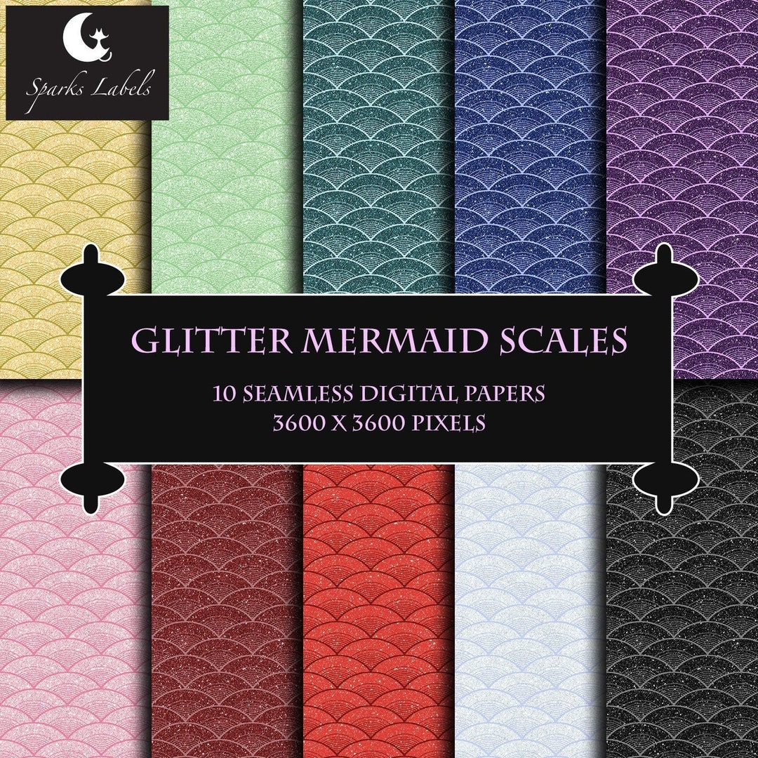 Glitter Mermaid Scales Seamless Digital Paper Backgrounds, Printable ...