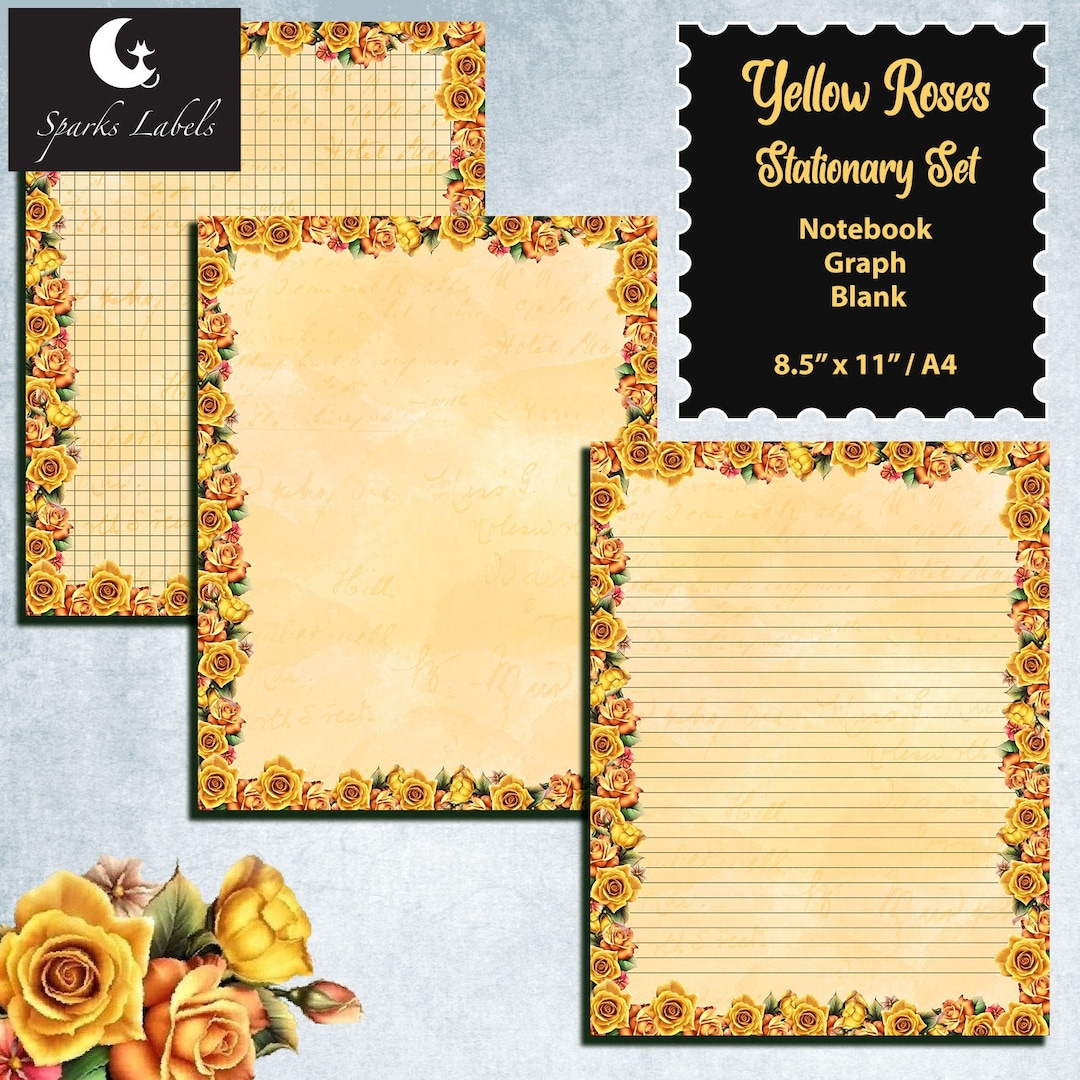 Vintage Yellow Roses Stationary, Graph, Notebook, Blank Papers ...