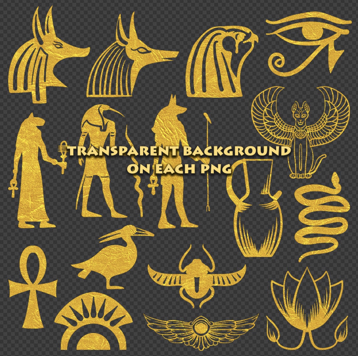 Gold Egyptian Clip Art, 32 Elements, Black and Gold, Digital Overlays ...